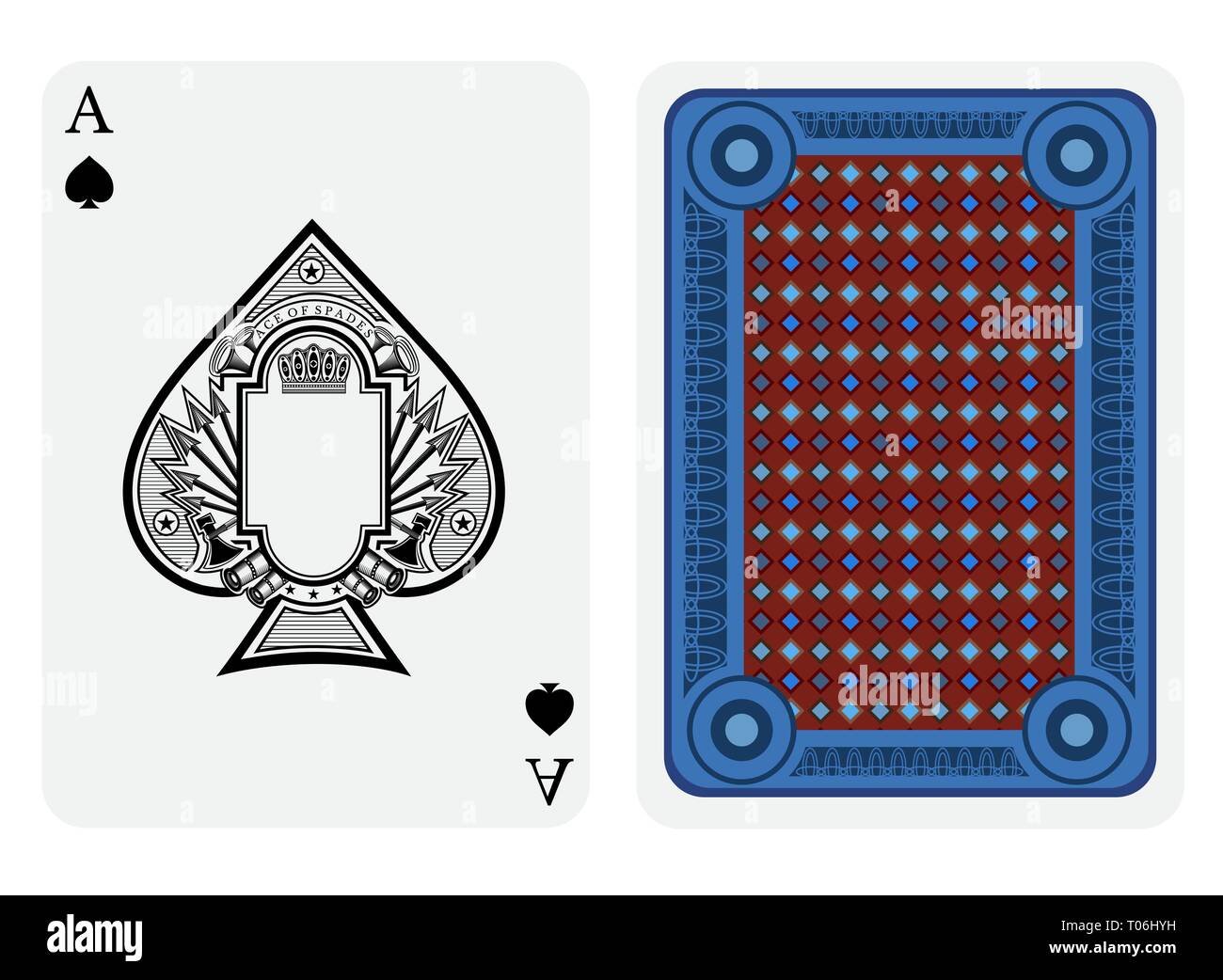 Ace of spades face with frame in center and vintage weapon around ...