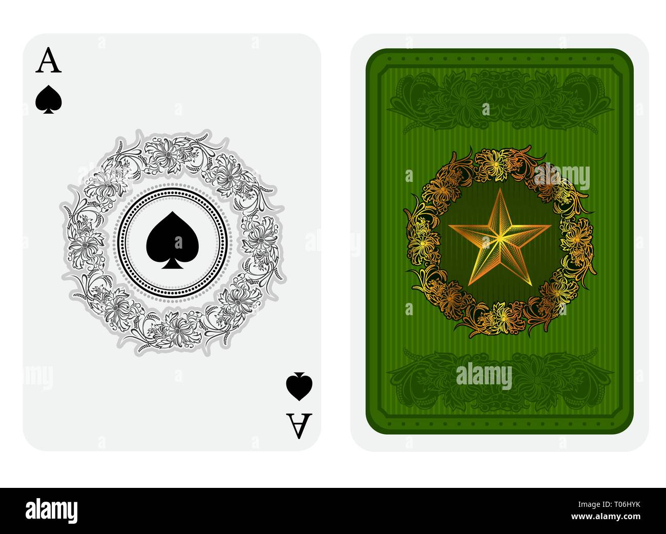 Ace of spades face with spades in center of flower pattern round frame ...