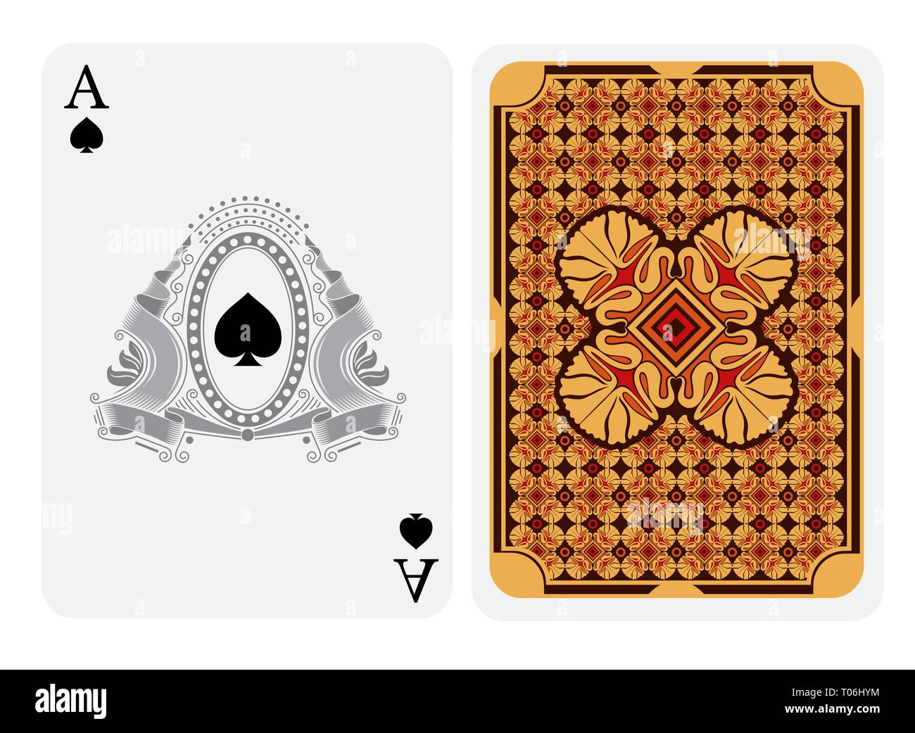 Ace of spades face with spades in center of oval frame with ribbon and ...