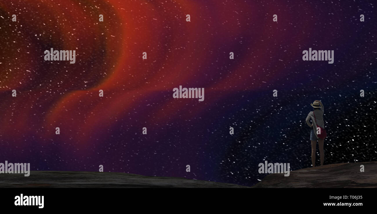 The 3d rendering of nice aurora with clear start behind it Stock Photo ...