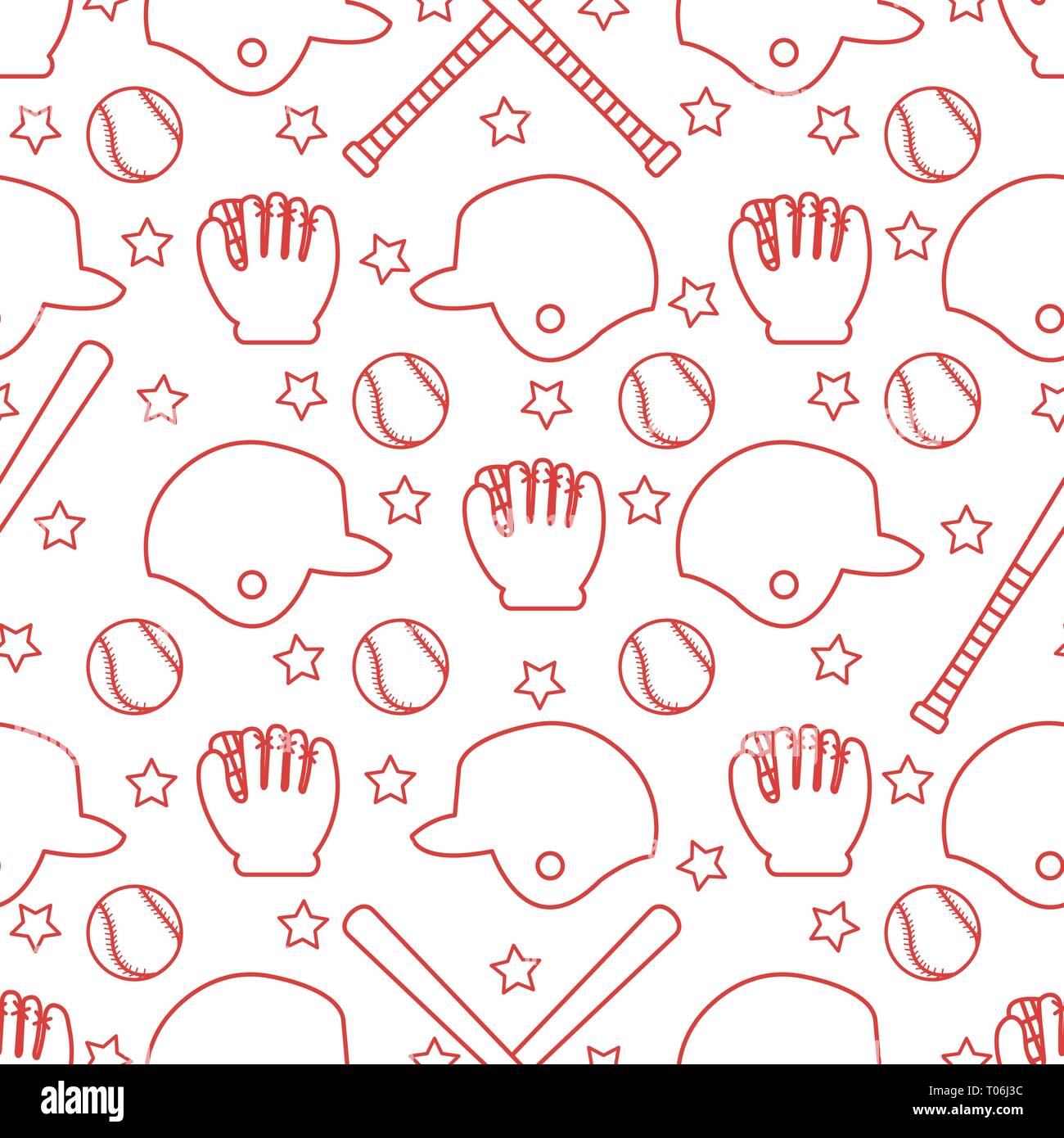 Vector seamless pattern with baseball bats, ball, helmet, baseball ...