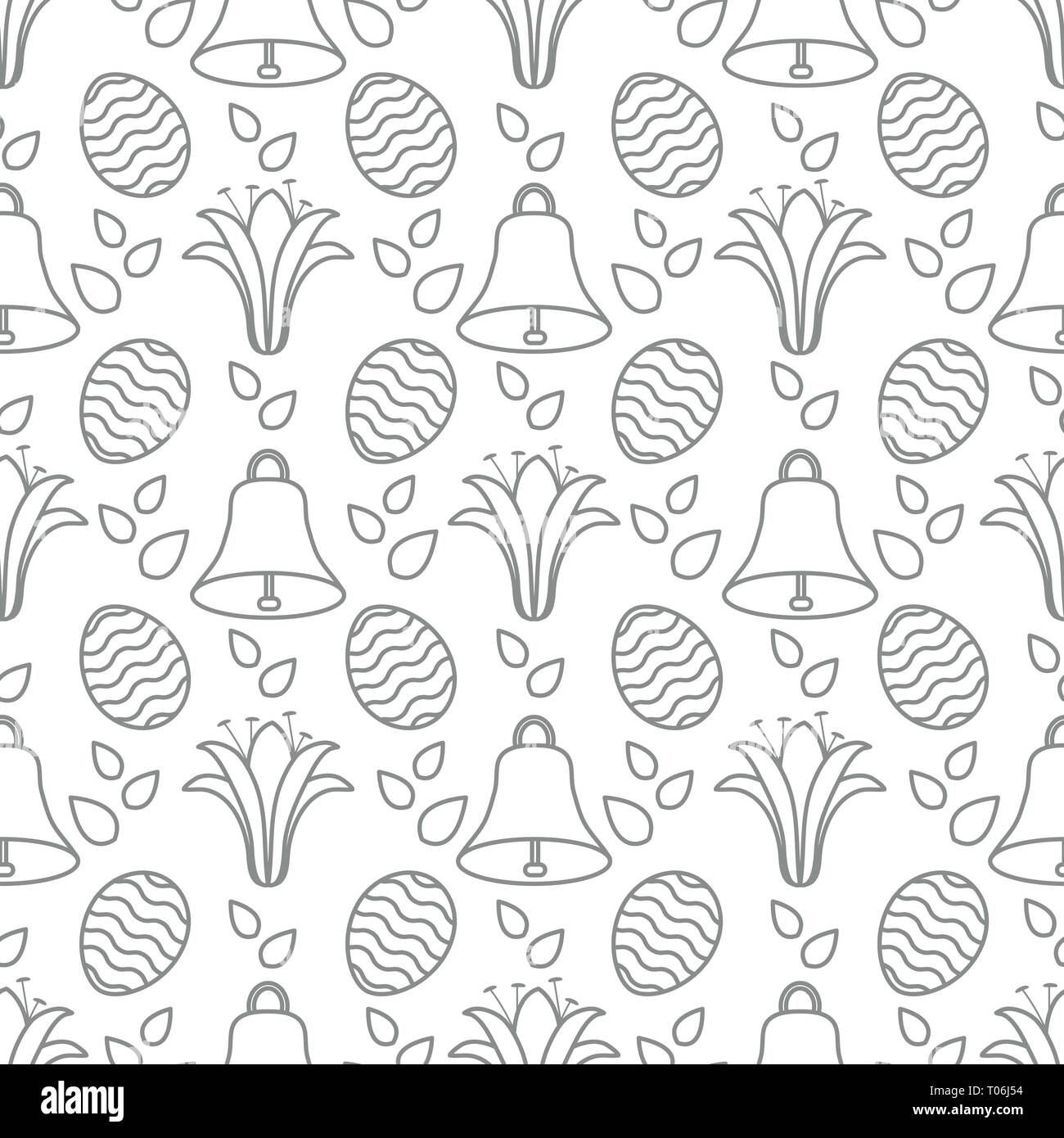 Seamless pattern with bells, lilies, decorated eggs. Happy Easter ...