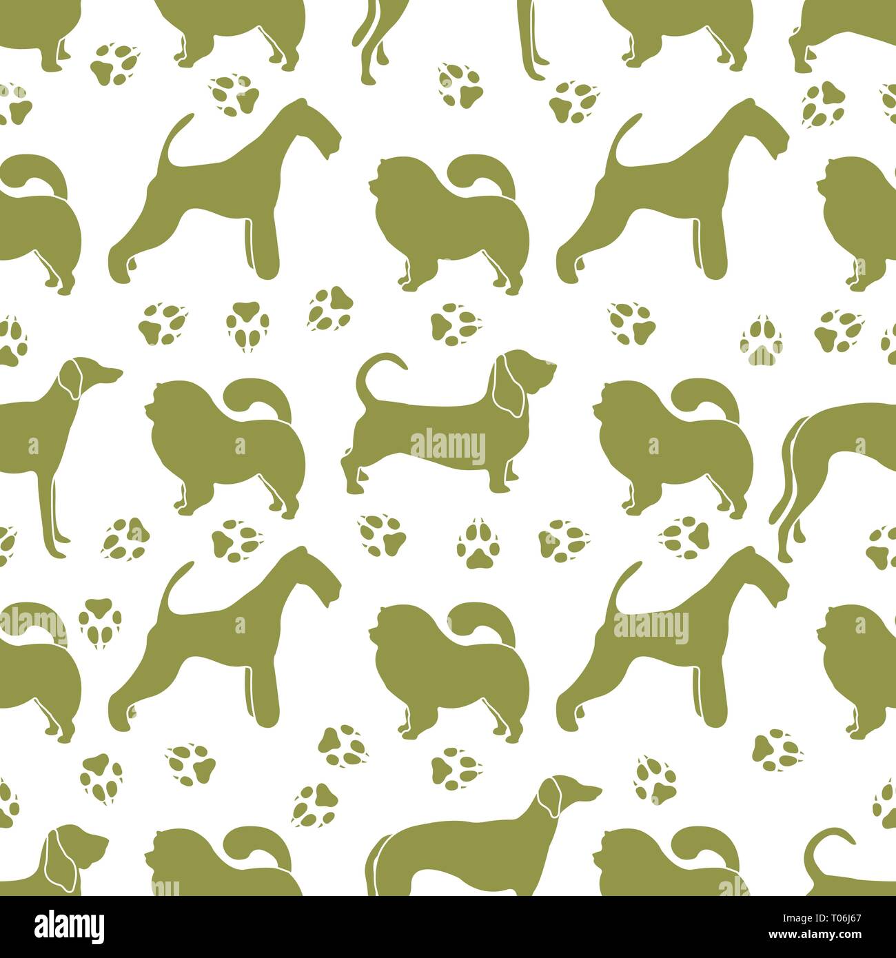 Seamless pattern with dogs of different breeds, dog tracks. Animal ...