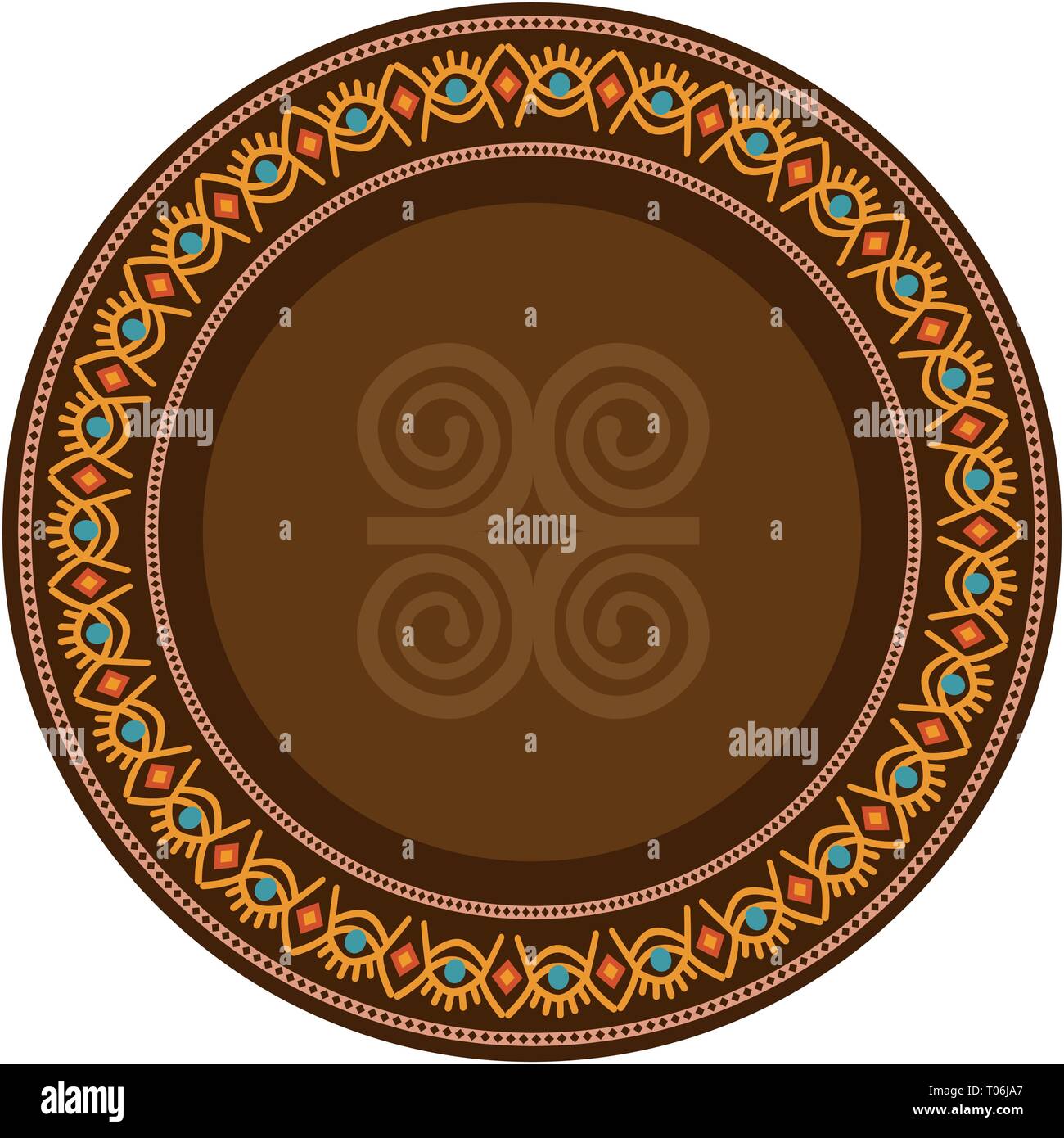 Decorative plate with round ornament in ethnic tribal symbols style ...