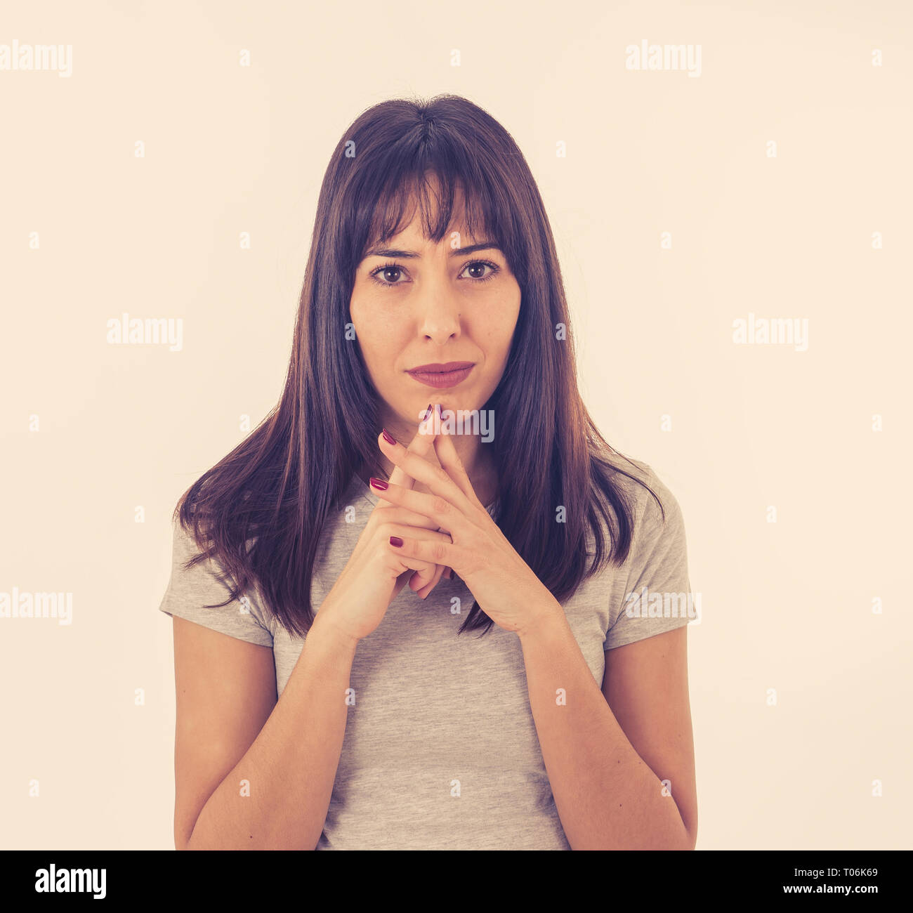 Close up of young woman feeling scared and shocked making fear, anxiety ...