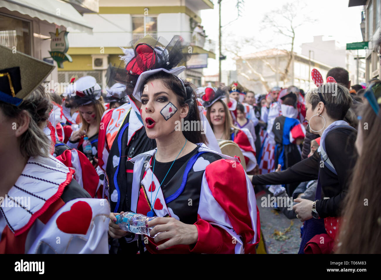 XANTHI, GREECE - MARCH 10, 2019: Masquerade participants march and have ...
