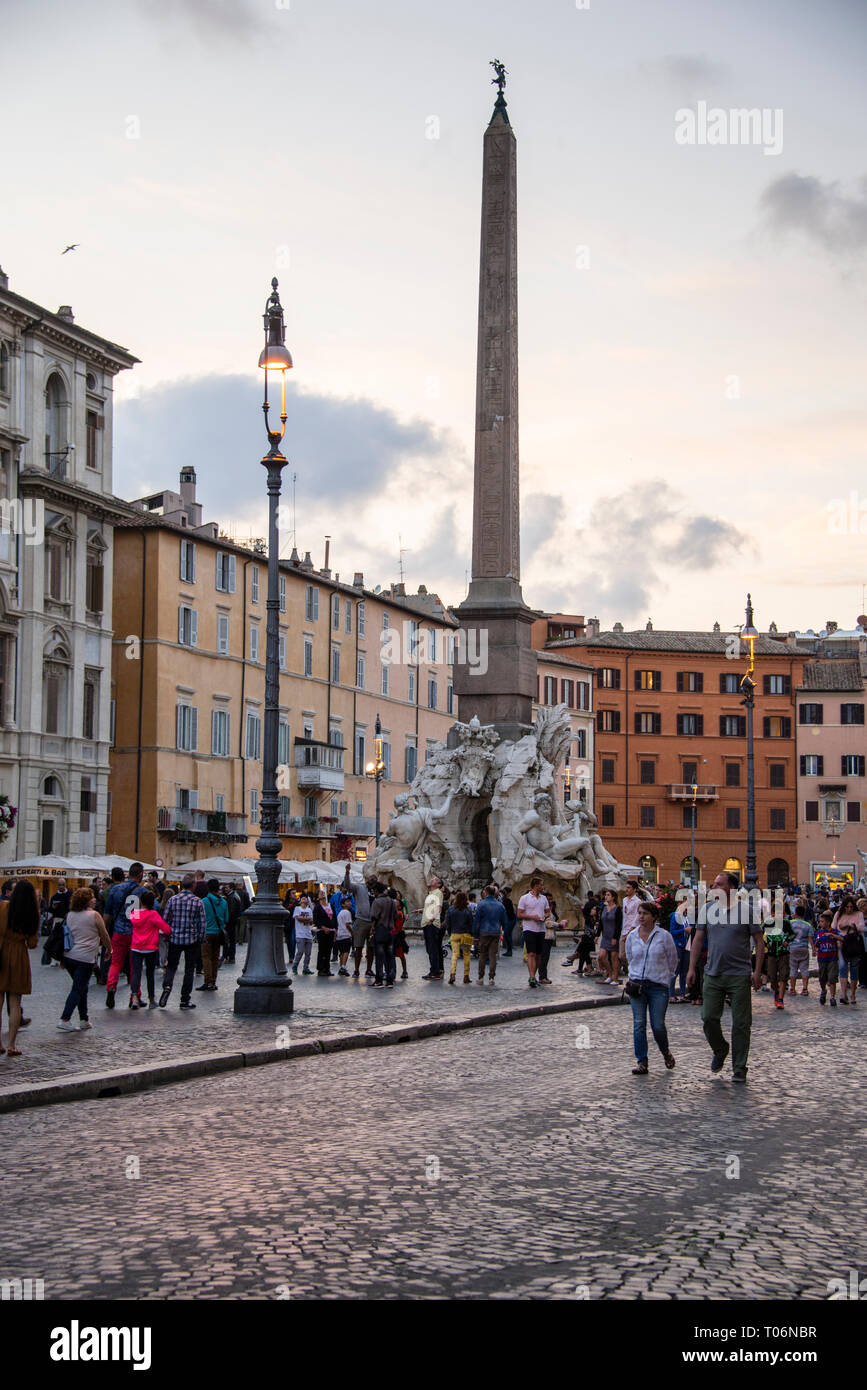 Egyptian obelisk topper of Fountain of the Four Rivers in Piazza Navona ...