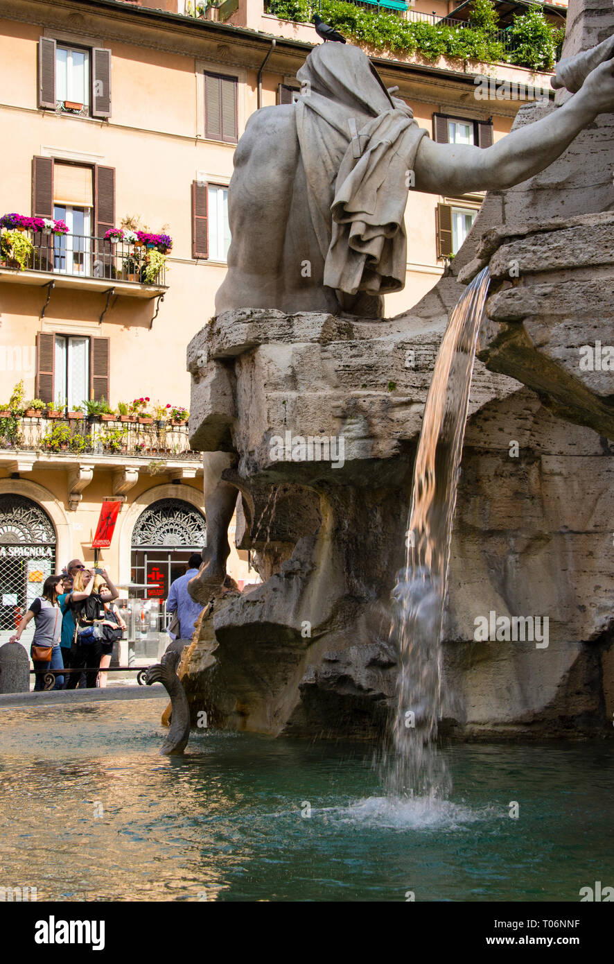 Nile River God of Fountain of Four Rivers, Piazza Navona Rome, covered ...