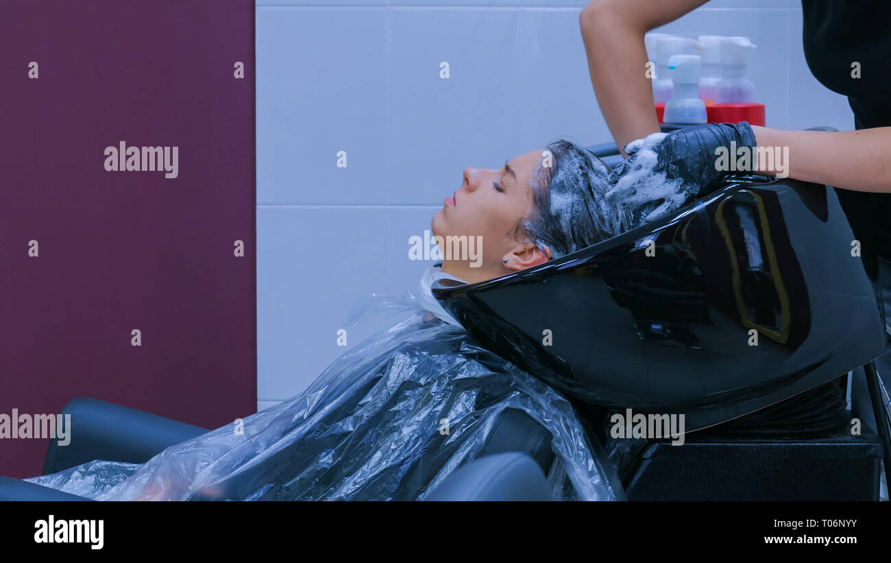 Woman foam face wash hi-res stock photography and images - Alamy