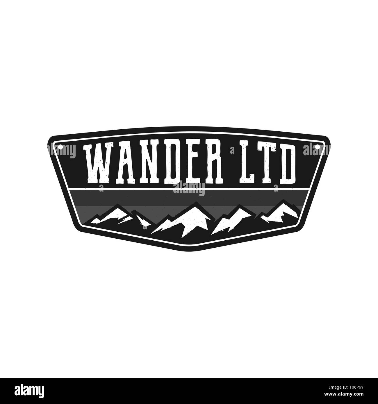 Mountain Illustration, outdoor adventure logo badge. Wander LTD text ...