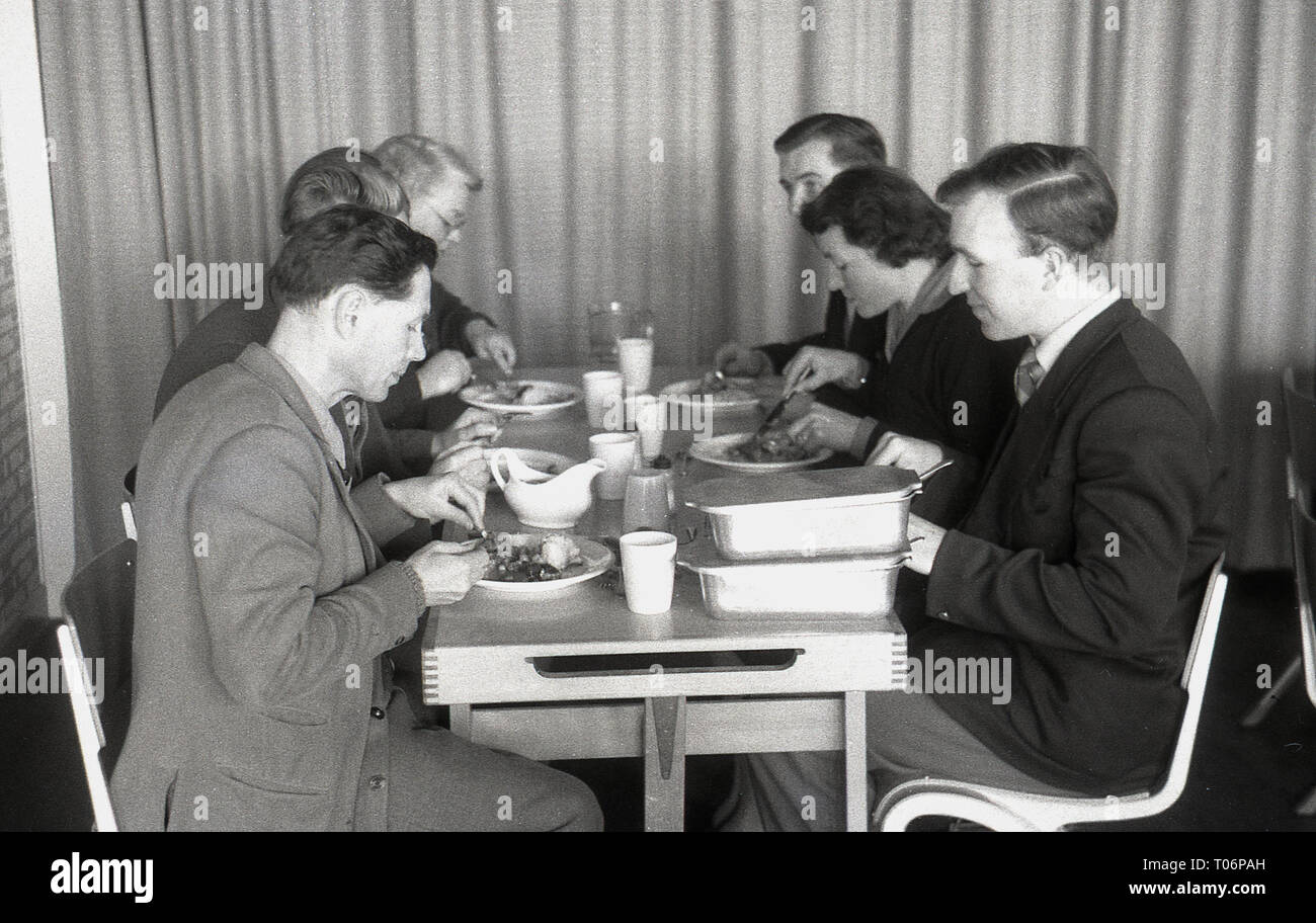 1950s, school teachers sitting together having lunch, England, UK Stock ...