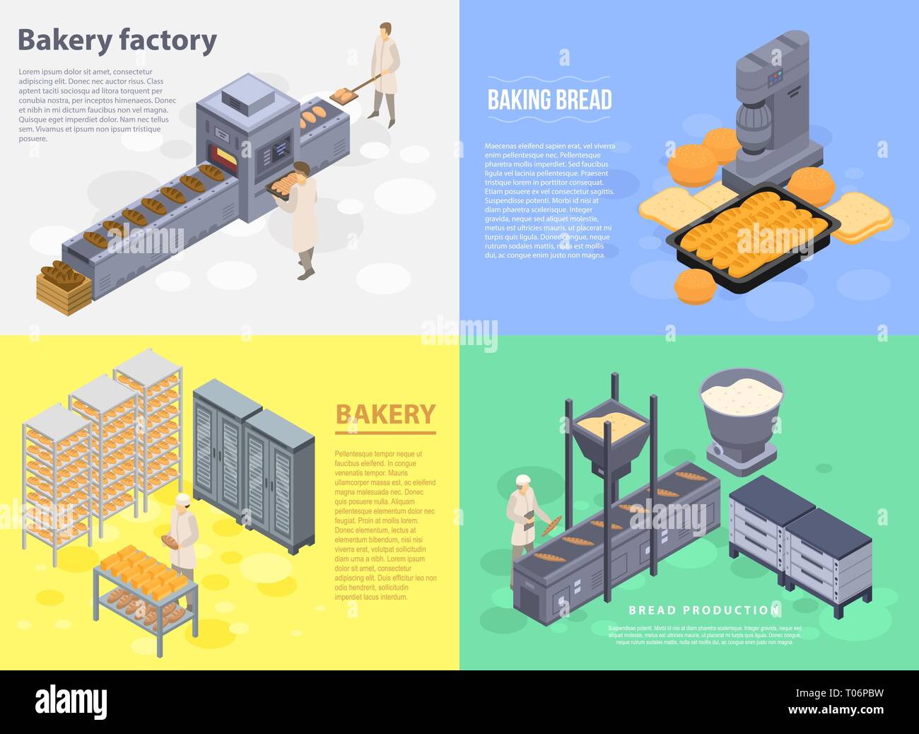 Food bakery factory banner set, isometric style Stock Vector Image ...