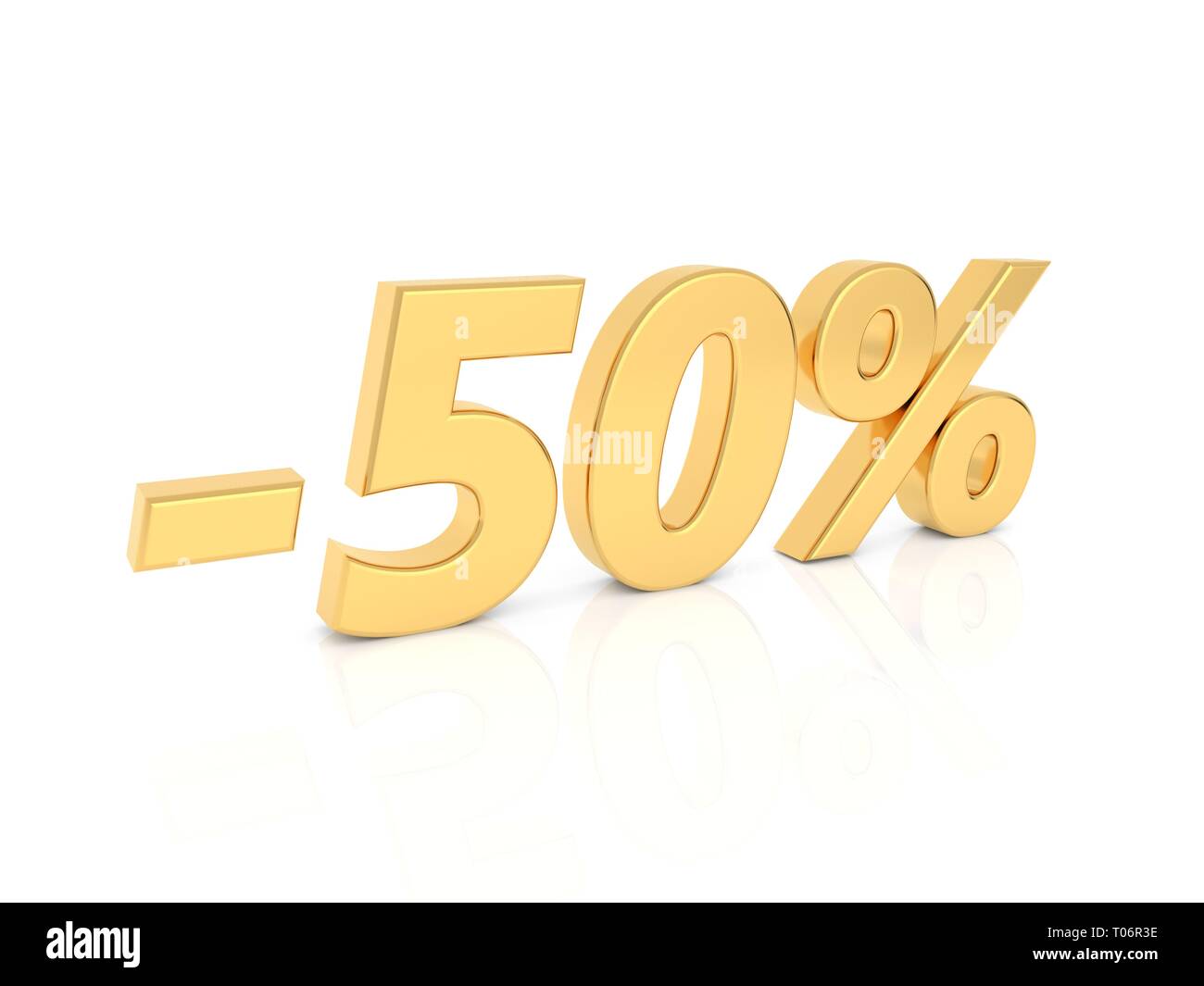 Discount - 50 percent gold numbers on a white background. 3d render ...