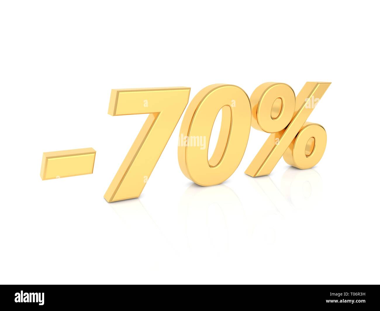 Discount - 70 percent gold numbers on a white background. 3d render ...