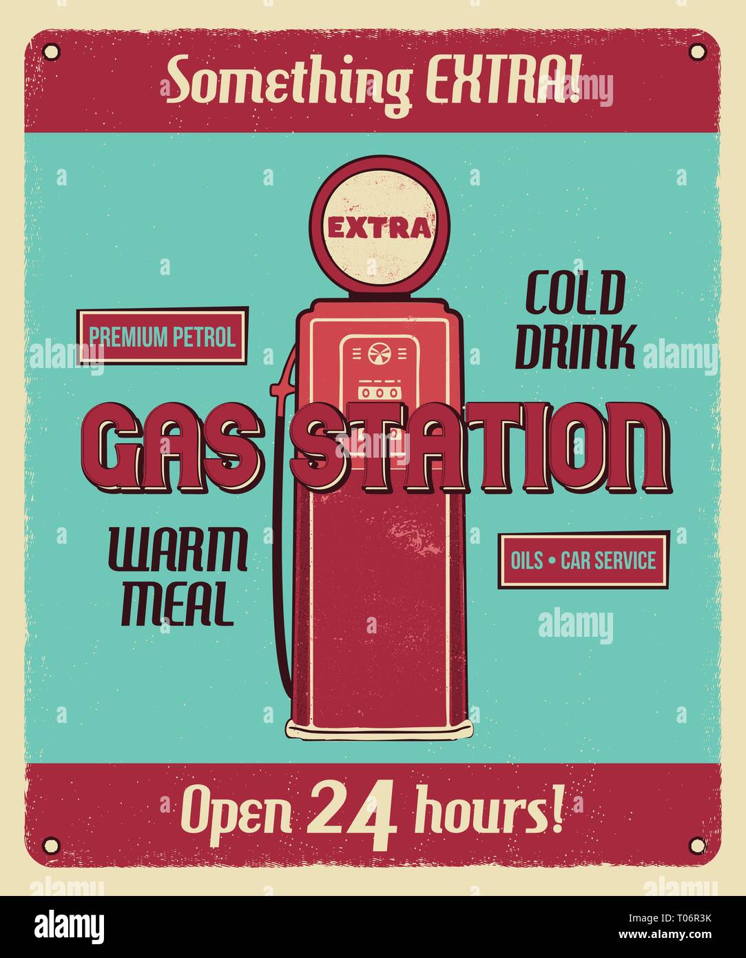 Gas station service vintage poster with retro gas pump and texts. Car ...