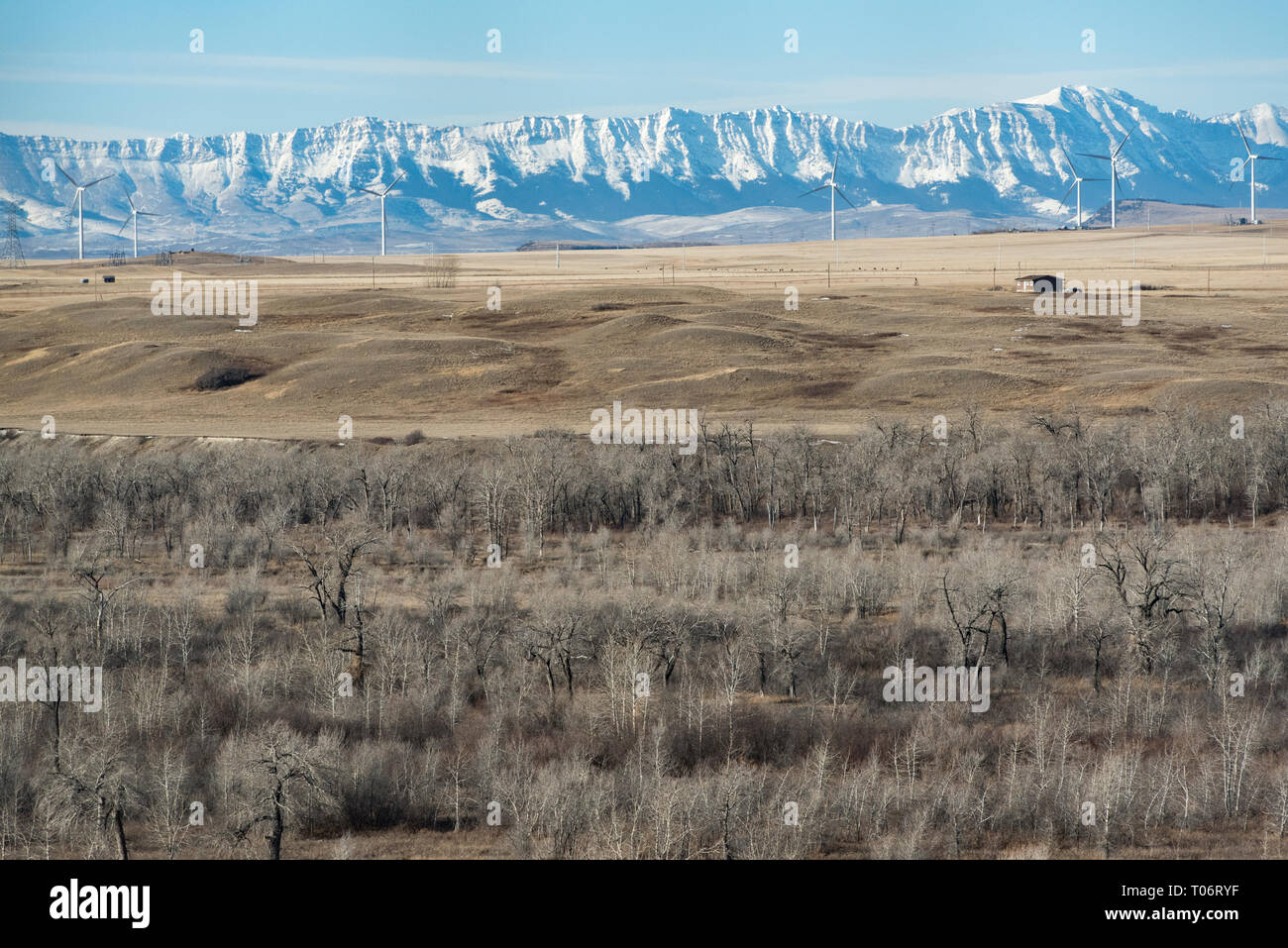 Alberta, Canada. View to northwest of Brocket of Old Man River Valley ...