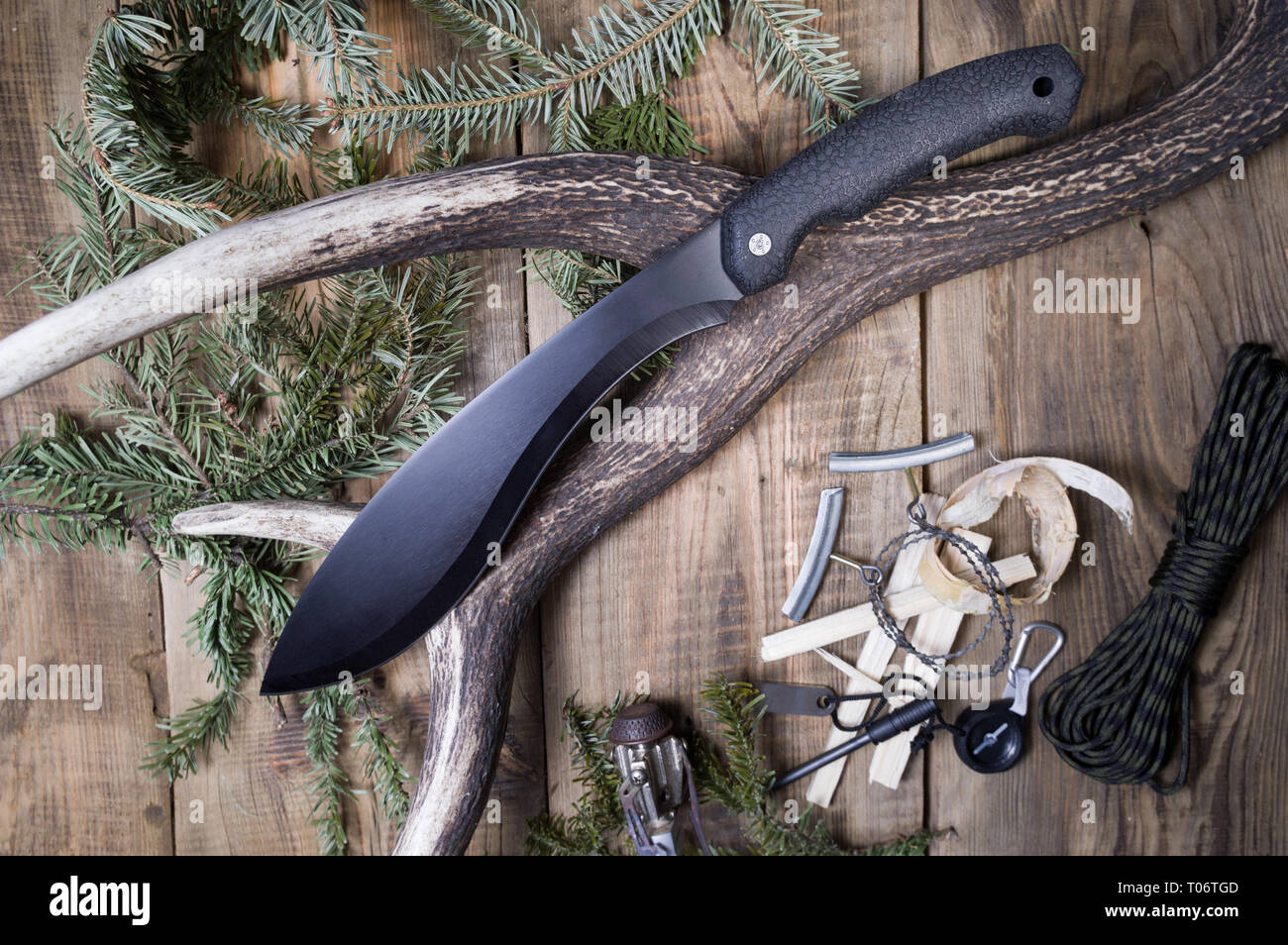 Tools for overnight in the forest. Tools for the expedition Stock Photo ...
