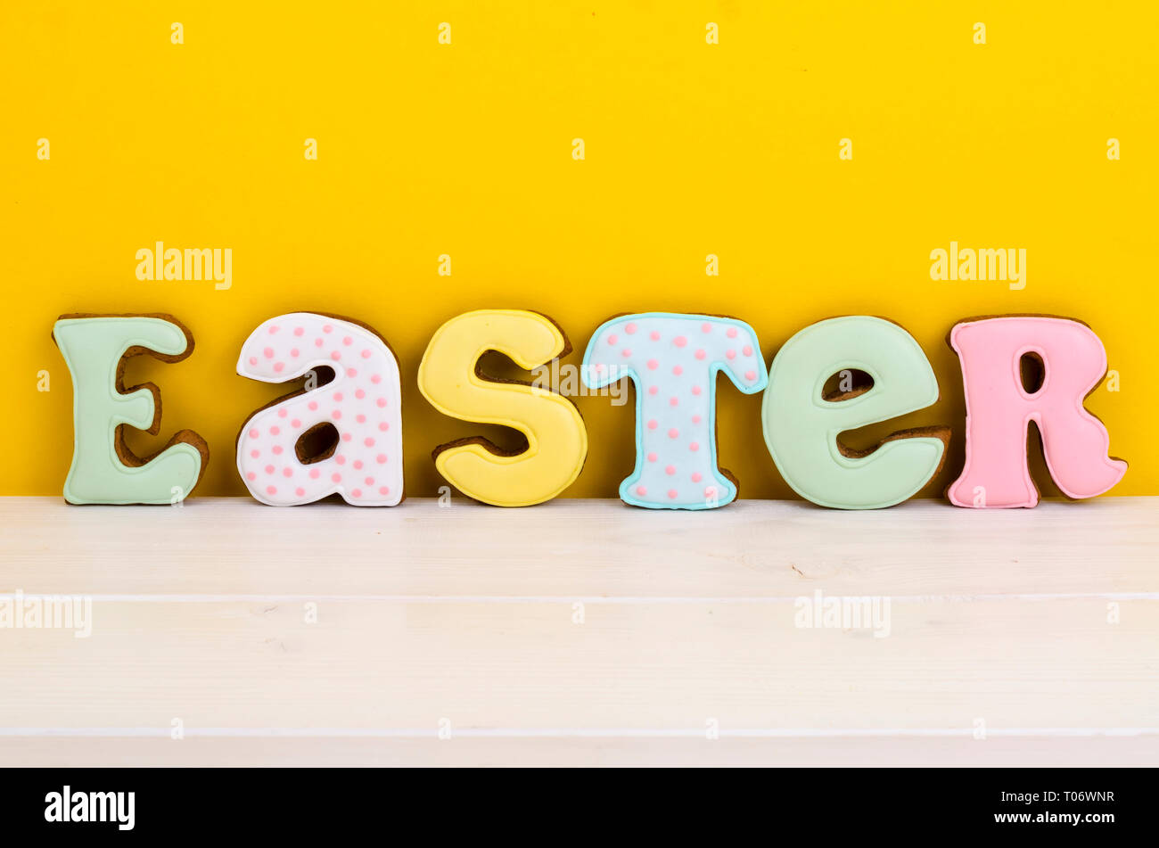 Bright Easter background. Decoration eggs and colorful letters forming ...