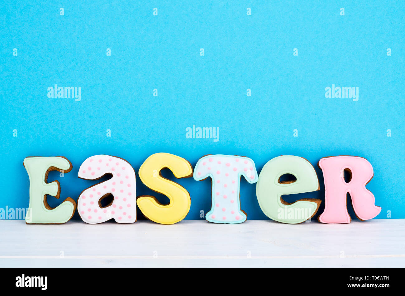 Bright Easter background. Decoration eggs and colorful letters forming ...