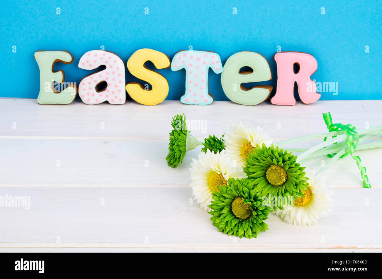 Bright Easter background. Decoration eggs and colorful letters forming ...