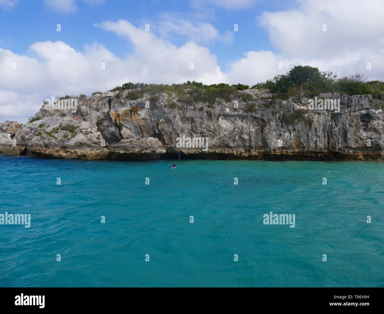 Thunderball Grotto in the Exuma Cays, Bahamas. The location is a ...