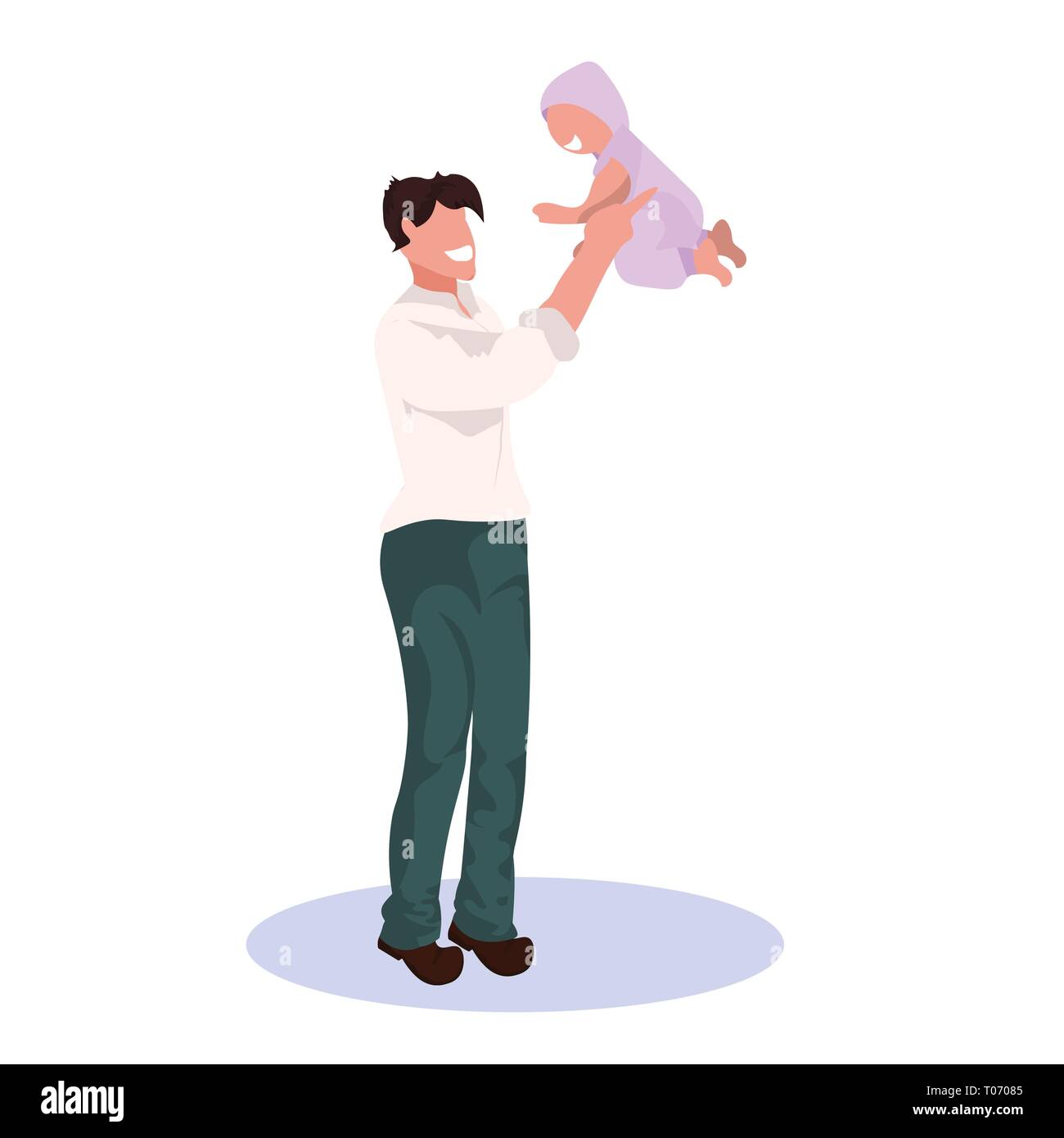 happy father holding newborn child man raising his little baby happy ...