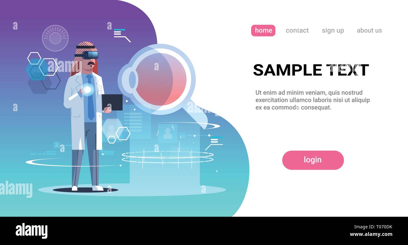 arab doctor wearing digital glasses virtual reality eye human organ ...