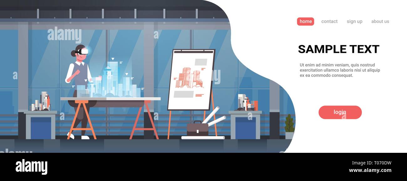 woman architect engineer wearing digital glasses virtual reality 3d ...