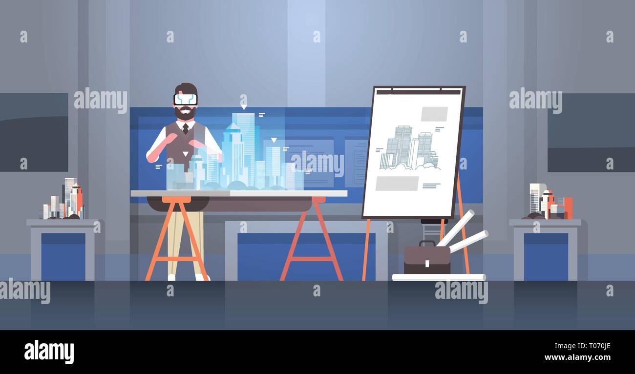 man architect engineer wearing digital glasses virtual reality 3d ...