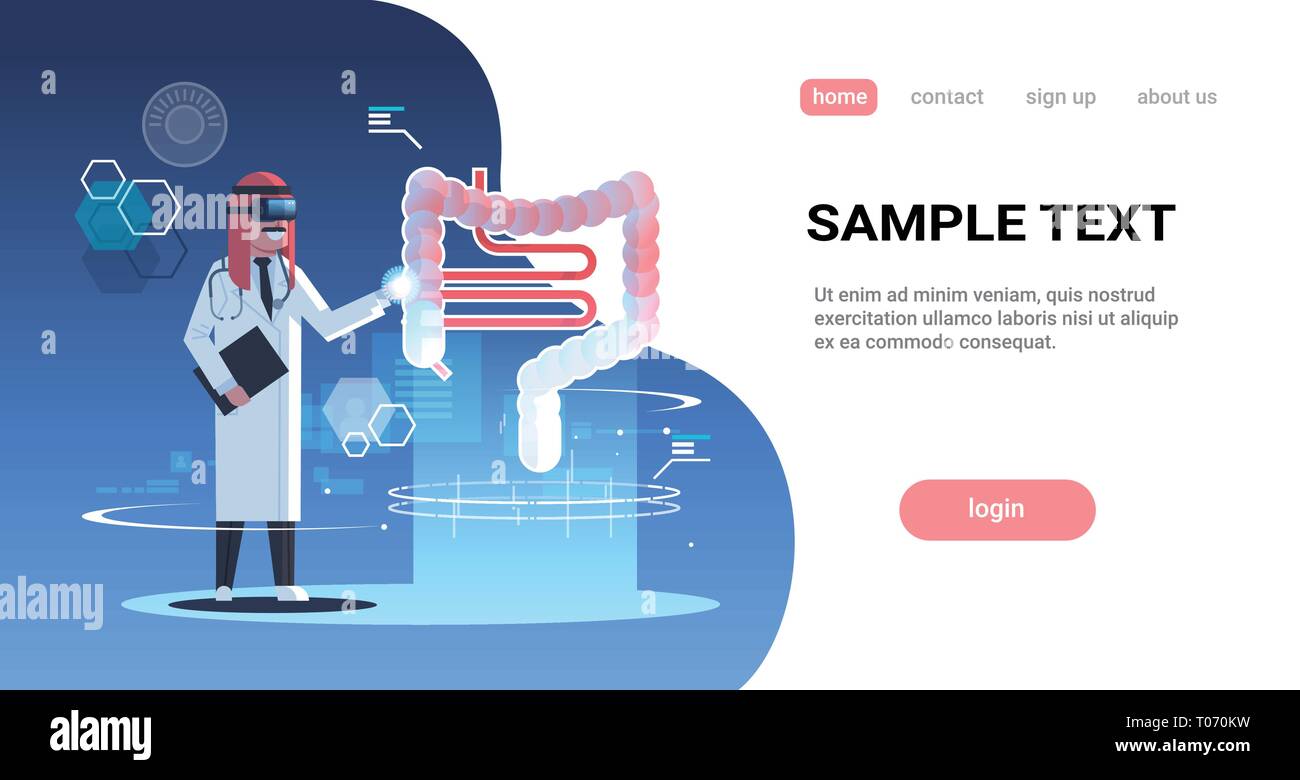 arab doctor wearing digital glasses touching virtual reality human ...