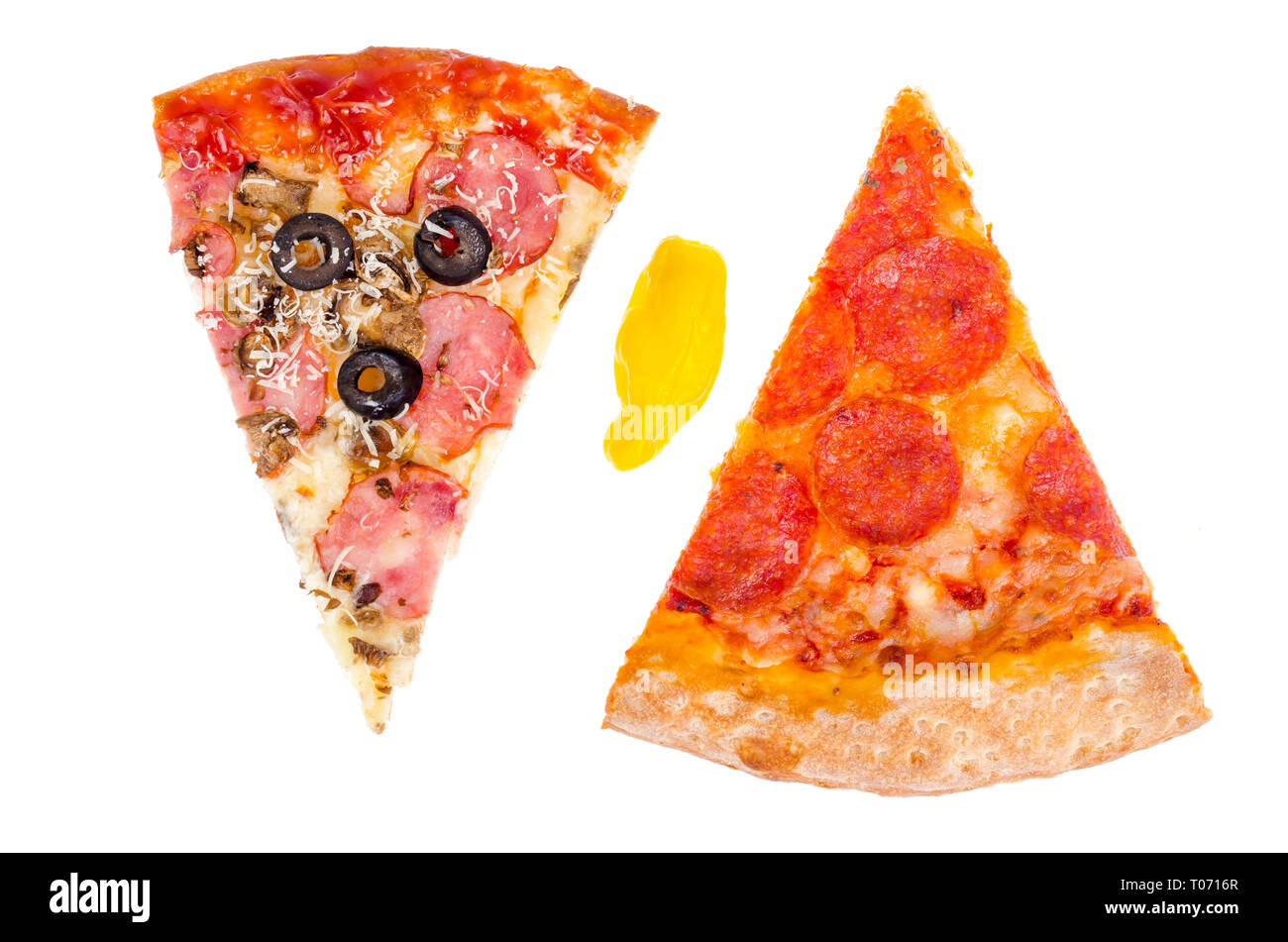 Pieces of pizza on white background. Studio Photo Stock Photo - Alamy
