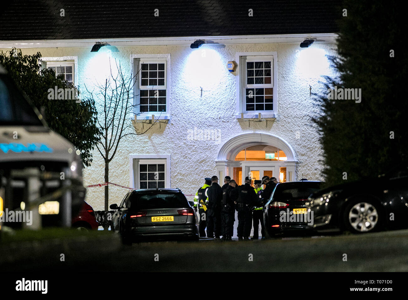 Police at the entrance of the Greenvale Hotel in Cookstown Co. Tyrone ...