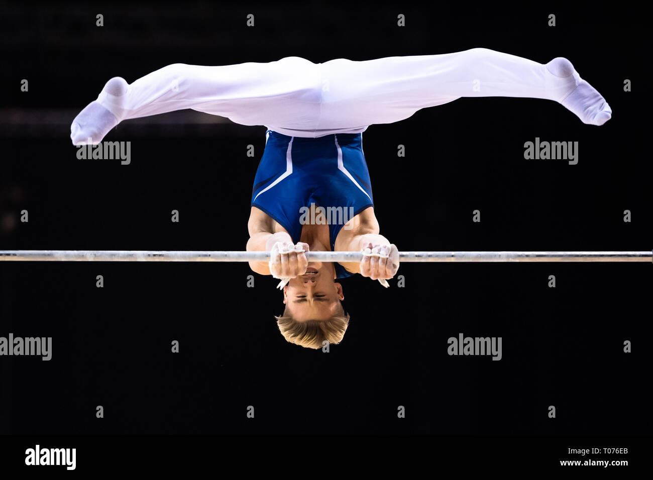 Liverpool, UK. 17th March, 2019. Jay Thompson performs High Bar in Men ...