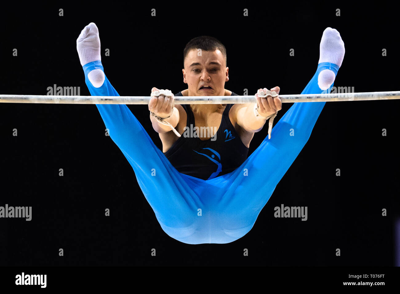 Liverpool, UK. 17th March, 2019. Matthew Boardman performs High Bar in ...