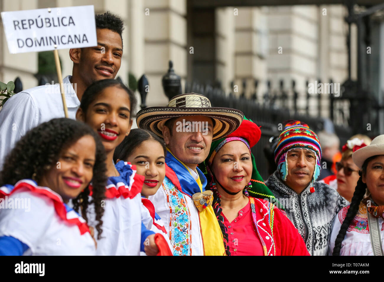 People representing Republica Dominicana in colourful costume are seen ...
