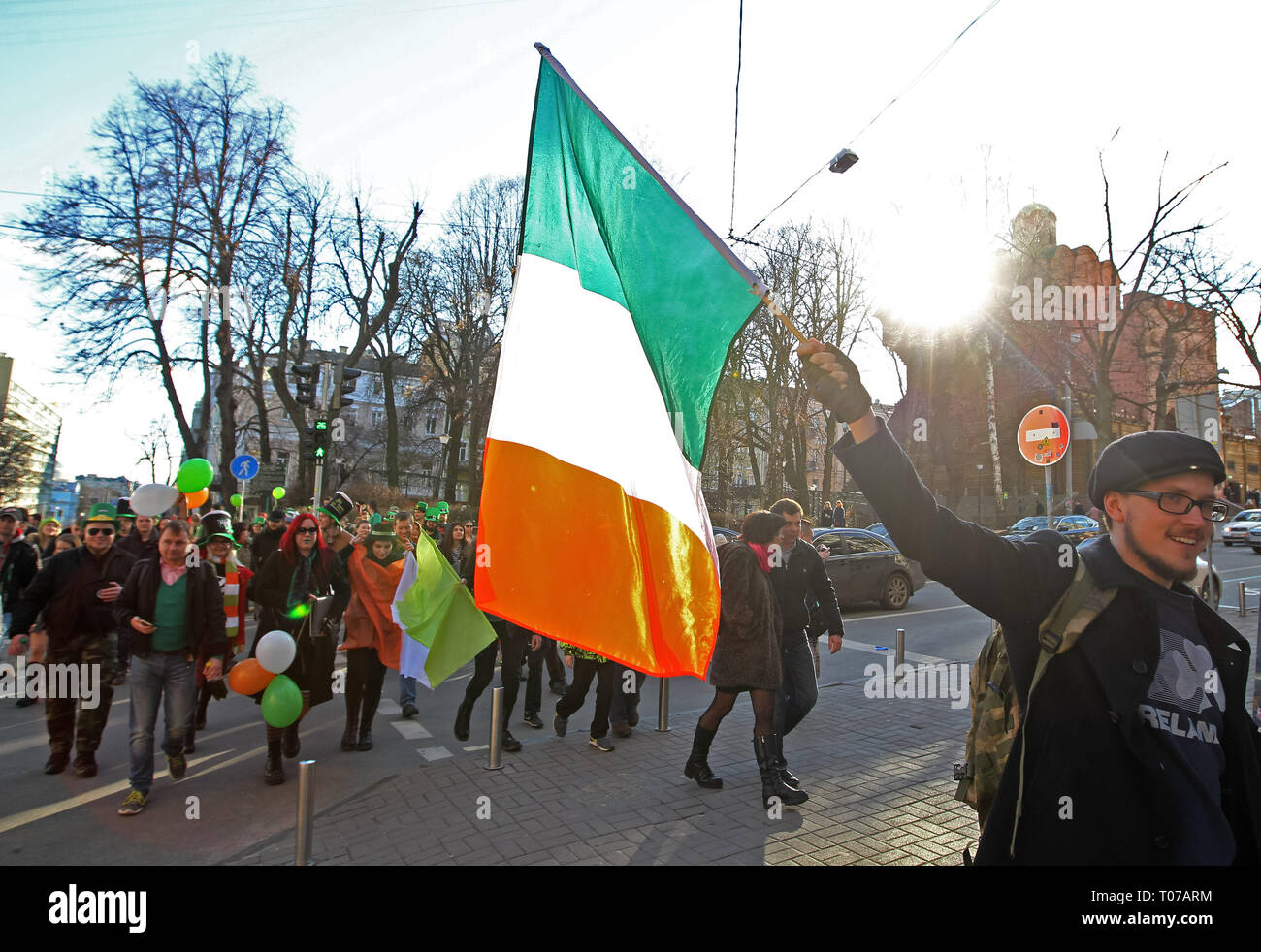 Kiev, Ukraine. 17th Mar 2019. A man seen with an Irish flag during the ...