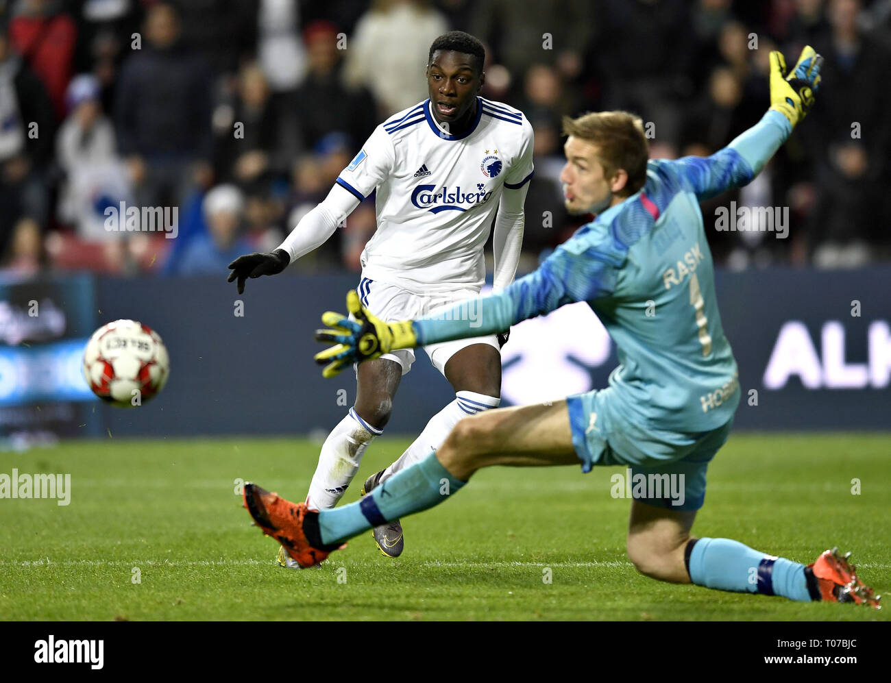 Copenhagen, Denmark. 17th Mar, 2019. MOHAMED DARAMY, FC Copenhagen shot ...