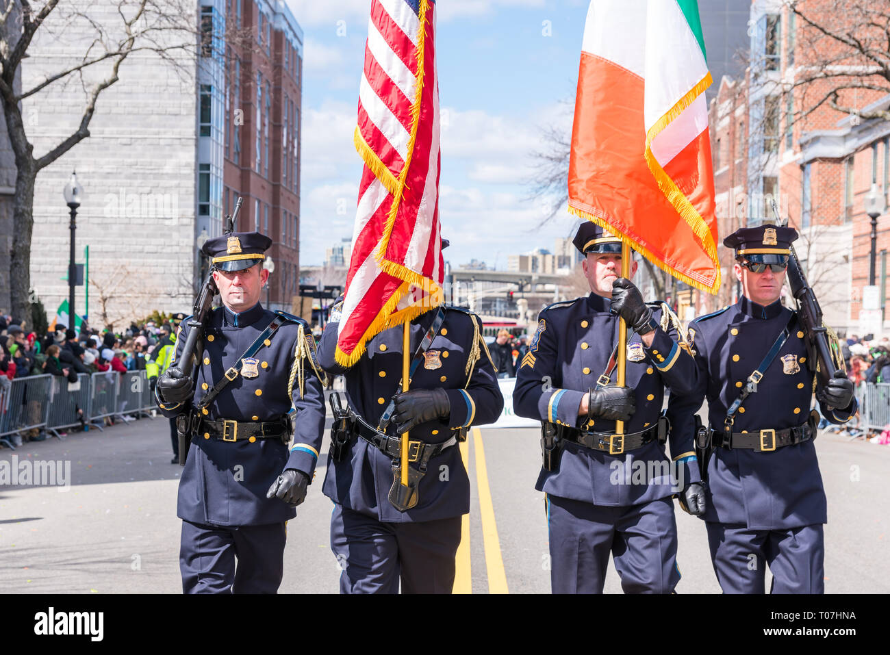 Boston Police Honor Guard marching at the South Boston Saint Patrick's ...