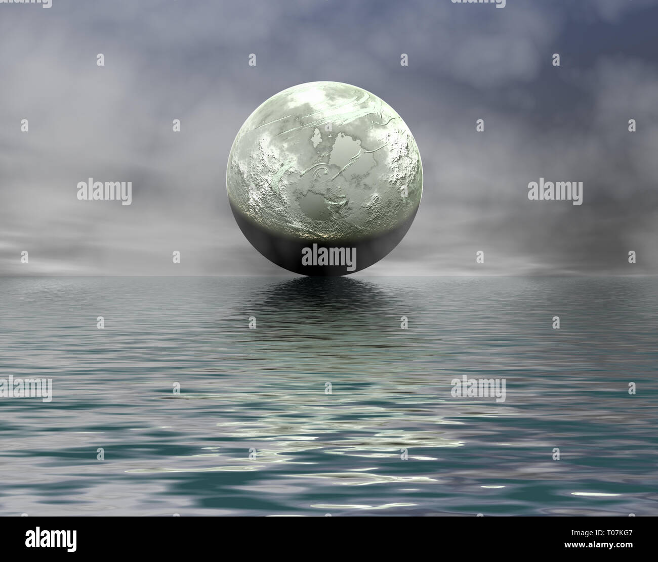 illustration of moon with reflection on water with fog background Stock ...