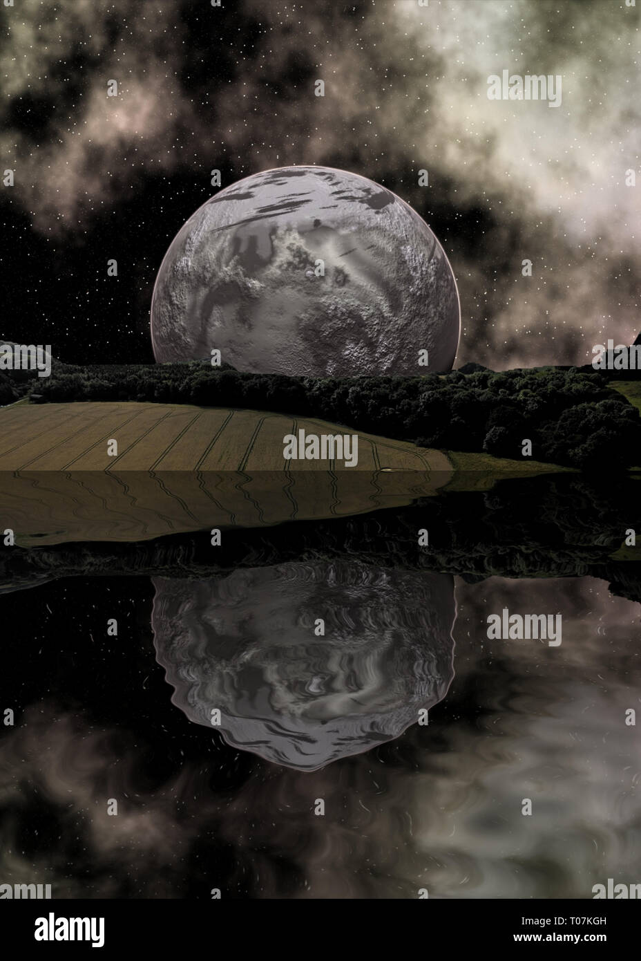 illustration of moon and its reflection with night sky as background ...