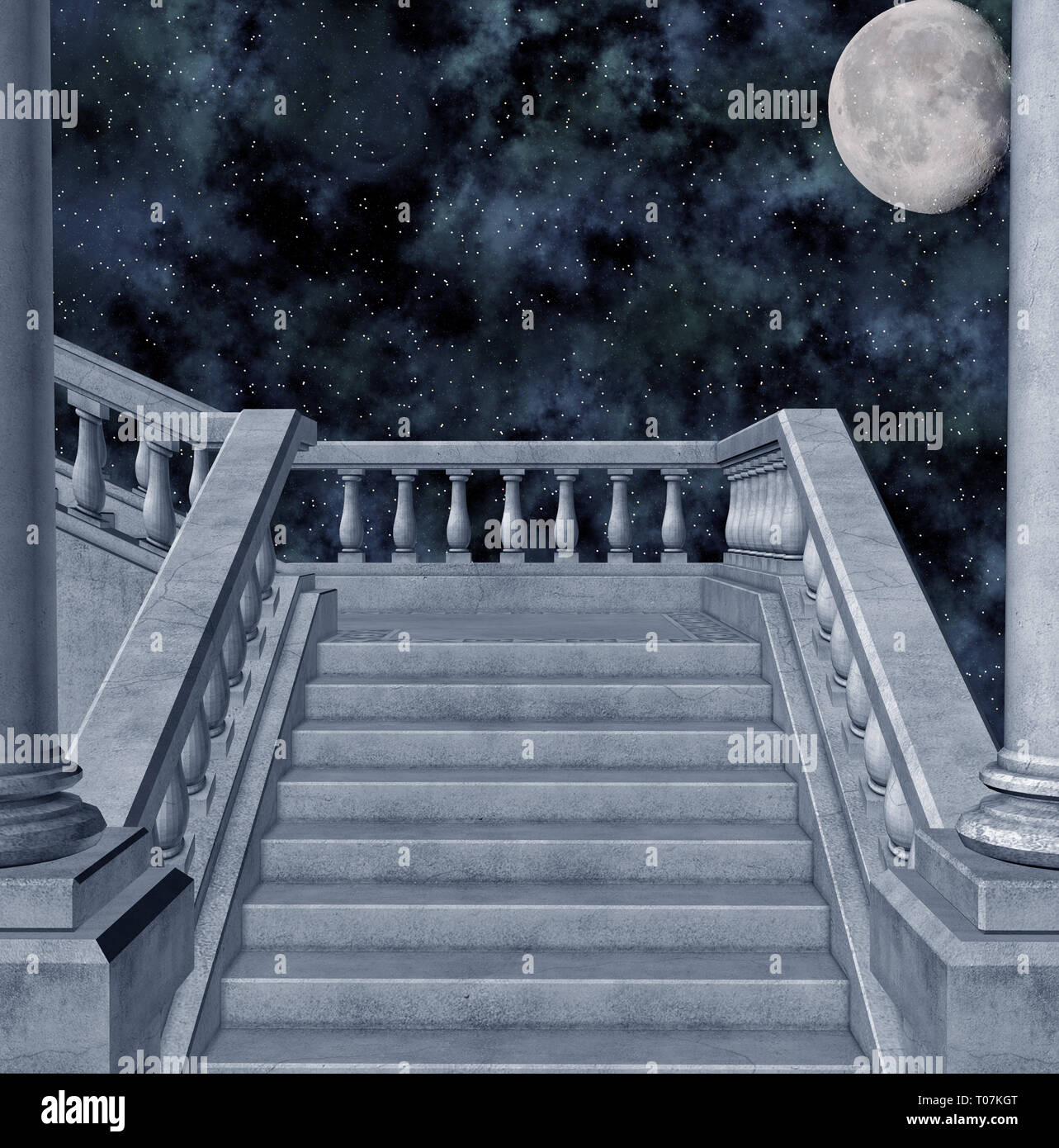 illustration of stairs entrance with moon and sky in the background ...