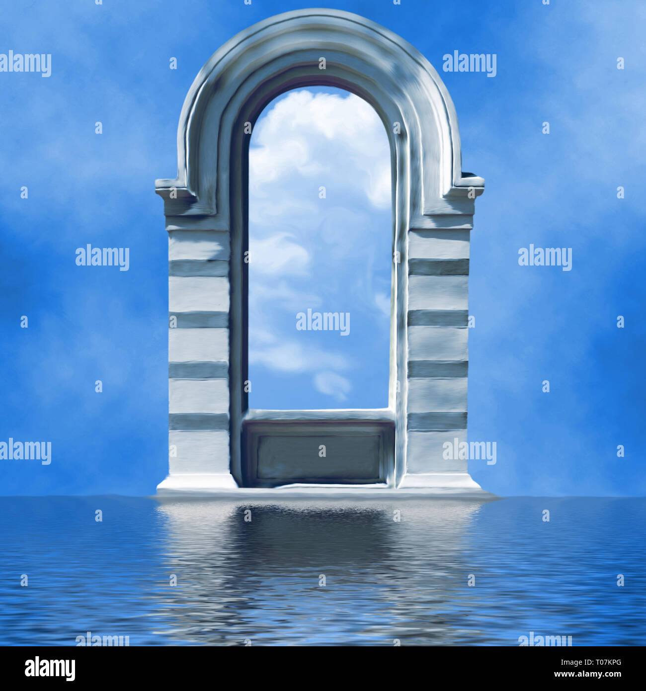 illustration of an arch window with its reflection on water Stock Photo ...