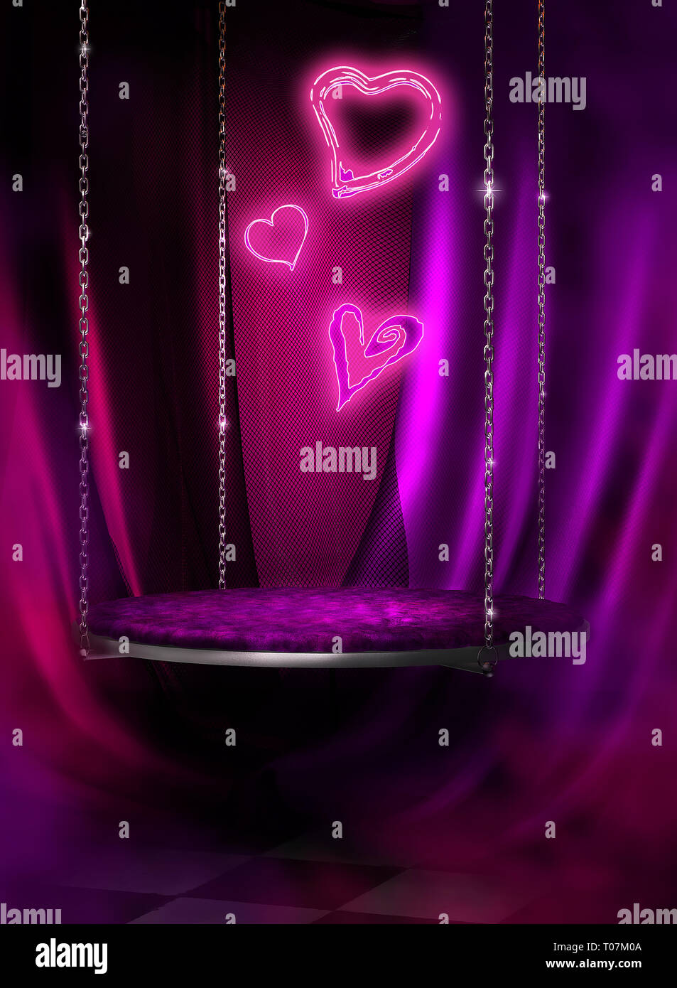 3d illustration of club interior with pink background and a pink seat ...