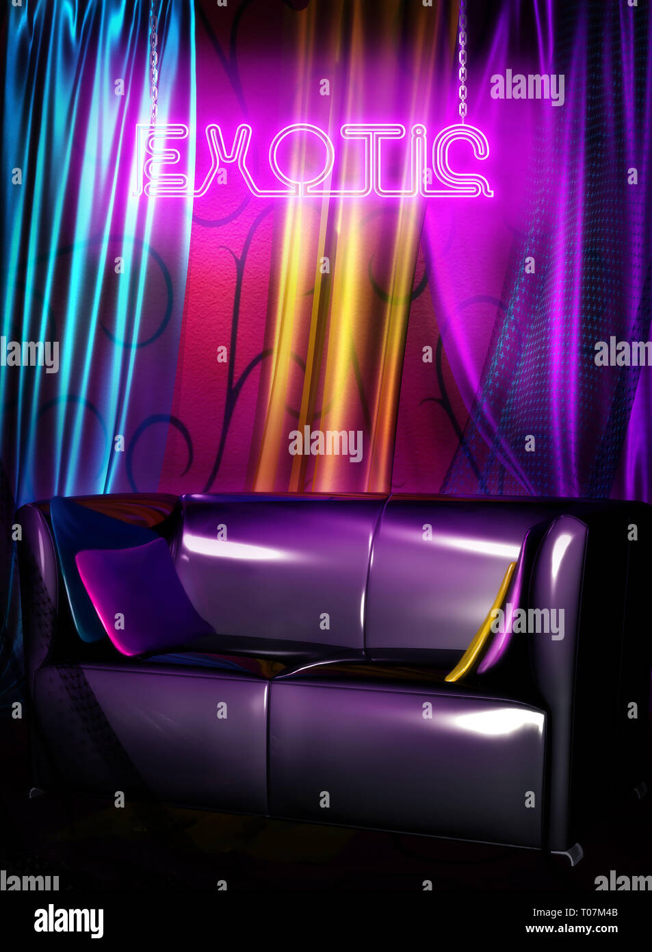 illustration of club interior with blue background and a purple seat ...
