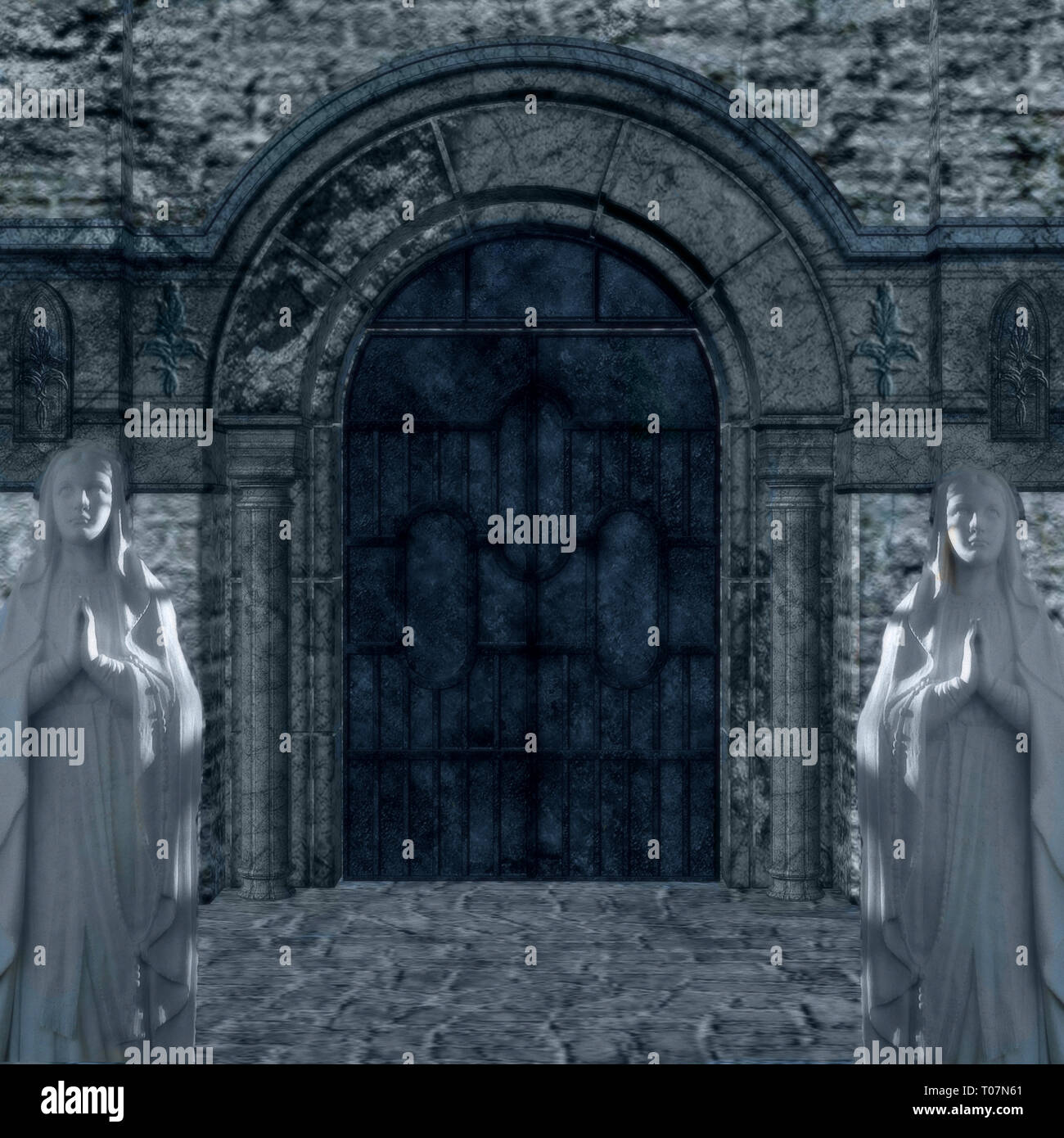 illustration of scary dark entrance with an arch stone door and ...
