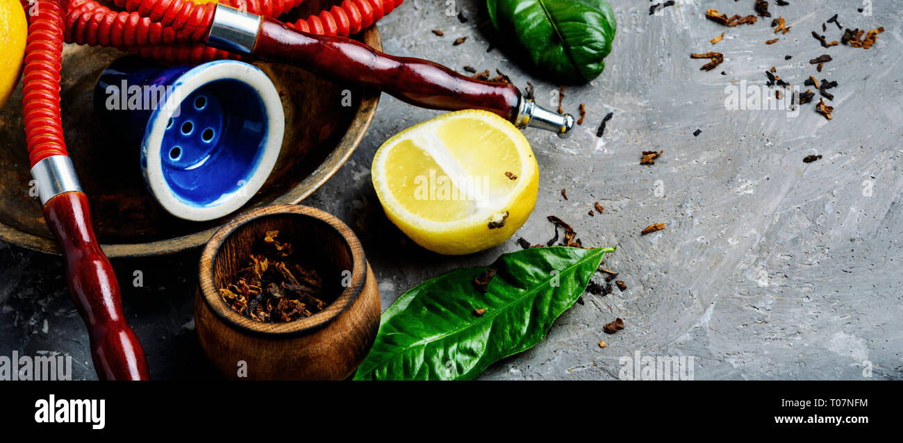 East hookah with fruit aroma for relax.Shisha hookah.Hookah with lemon ...