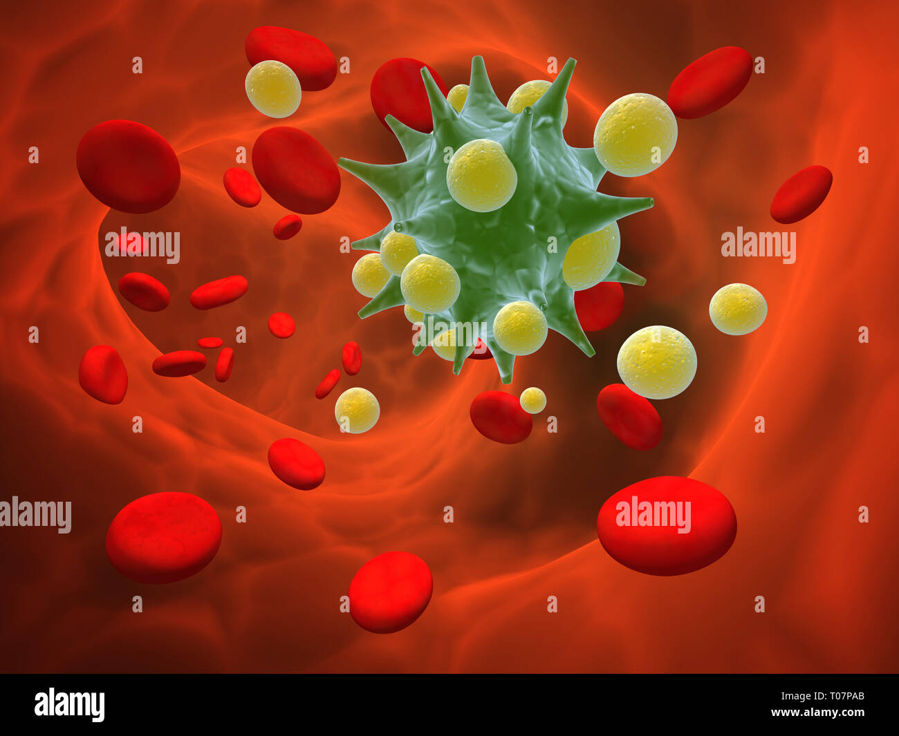 Erythrocytes and leukocytes attack the pathogen virus. Isolated om ...