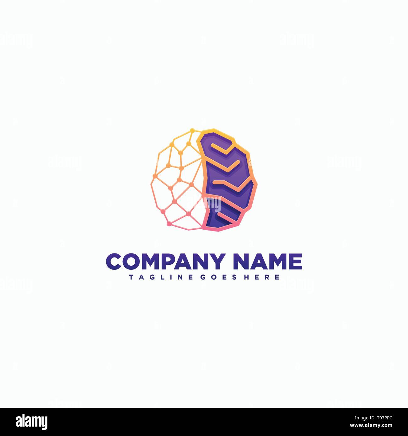 Digital human brain vector logo hi-res stock photography and images - Alamy