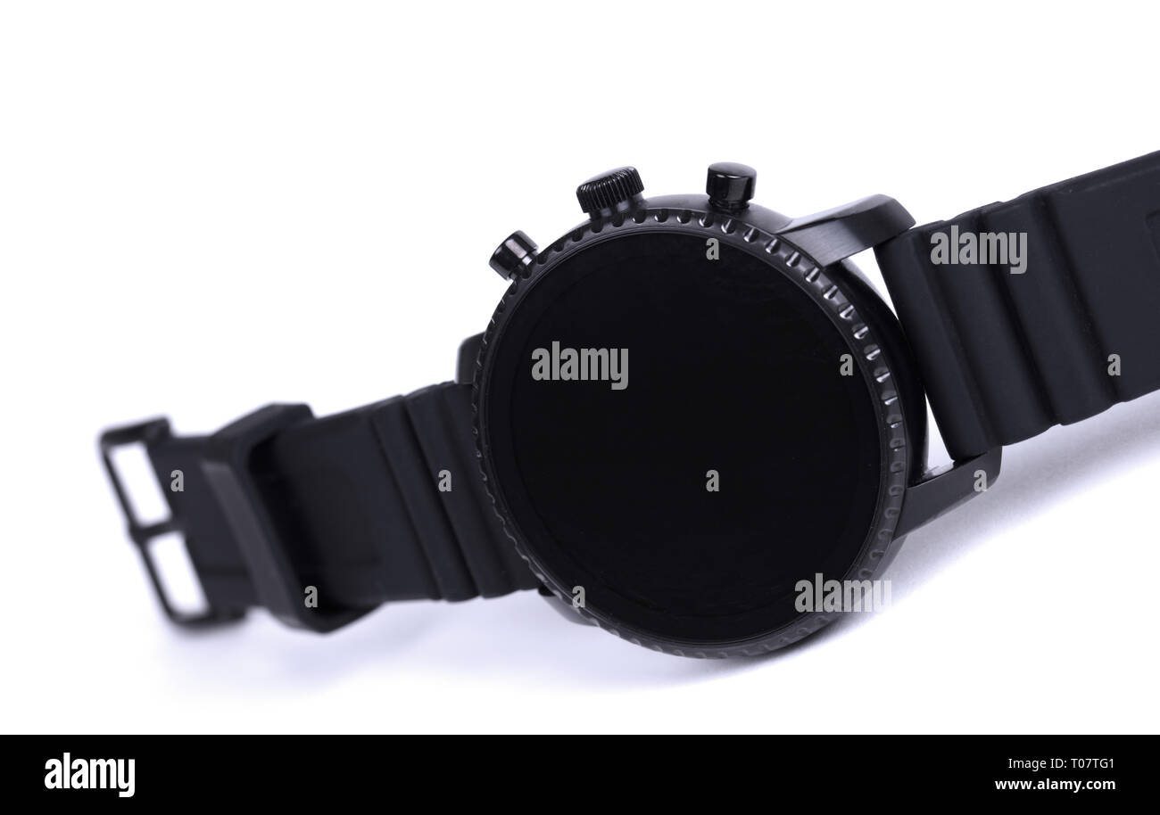 Black smartwatch isolated on a white background Stock Photo - Alamy