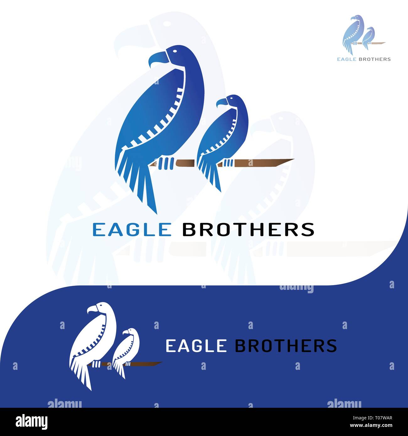 This logo is a picture of two eagle brothers clutching a tree trunk ...
